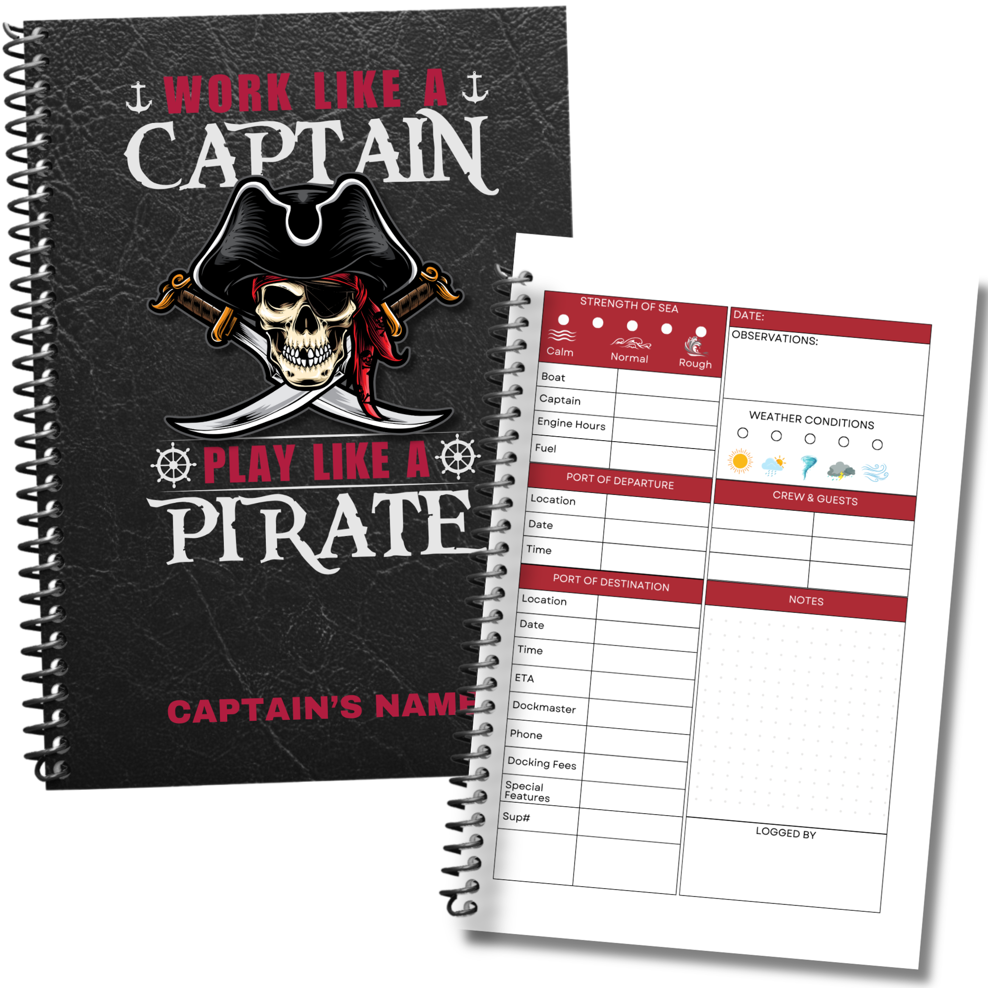 Custom Pirate Captains Log Book - Personalized Nautical Diary, Boating ...